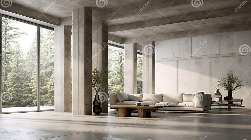 Minimalistic Concrete Interior with Columns Design Stock Illustration ...