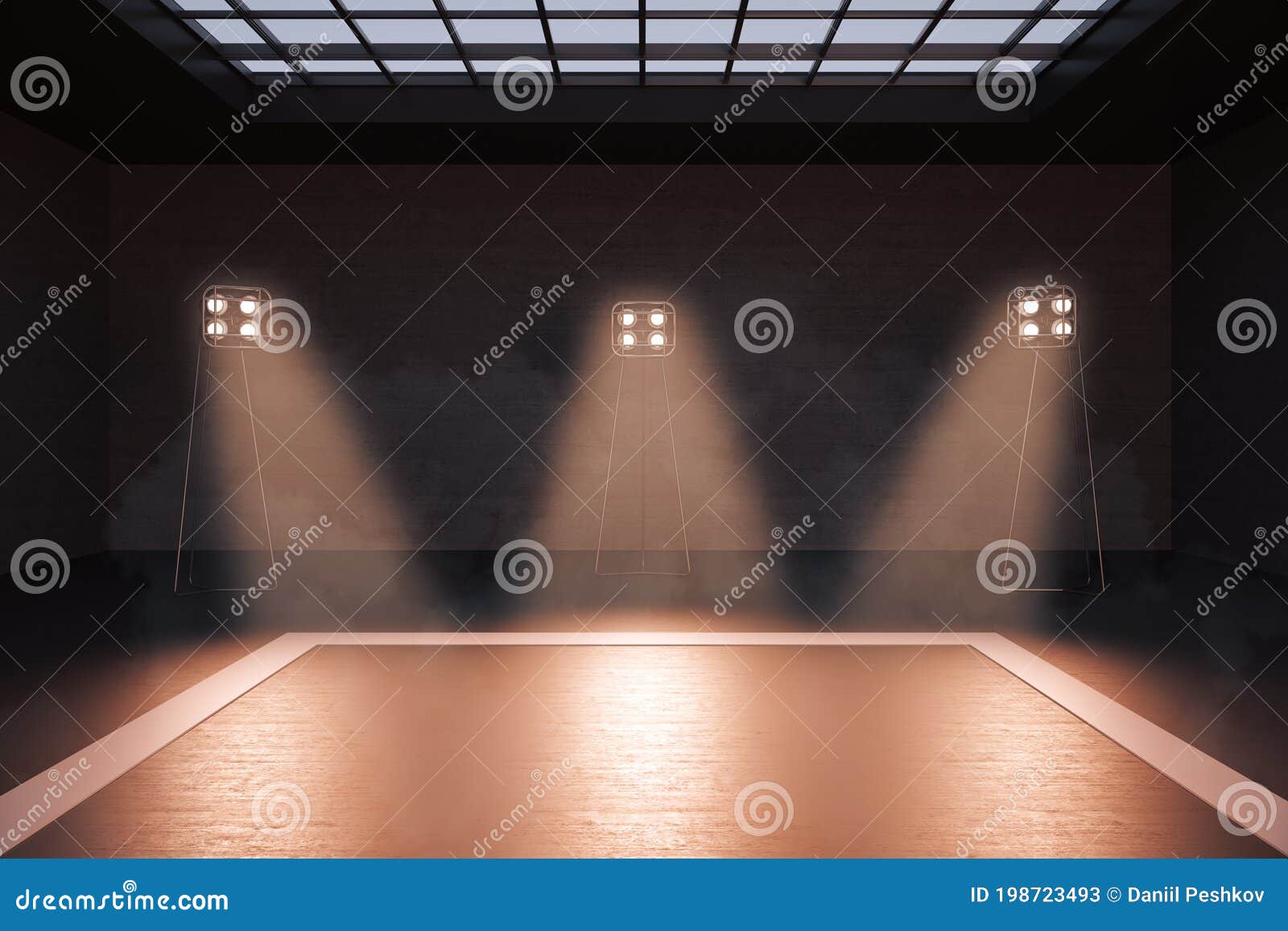 Minimalistic Concrete Interior with Three Professional Spotlight Stock ...