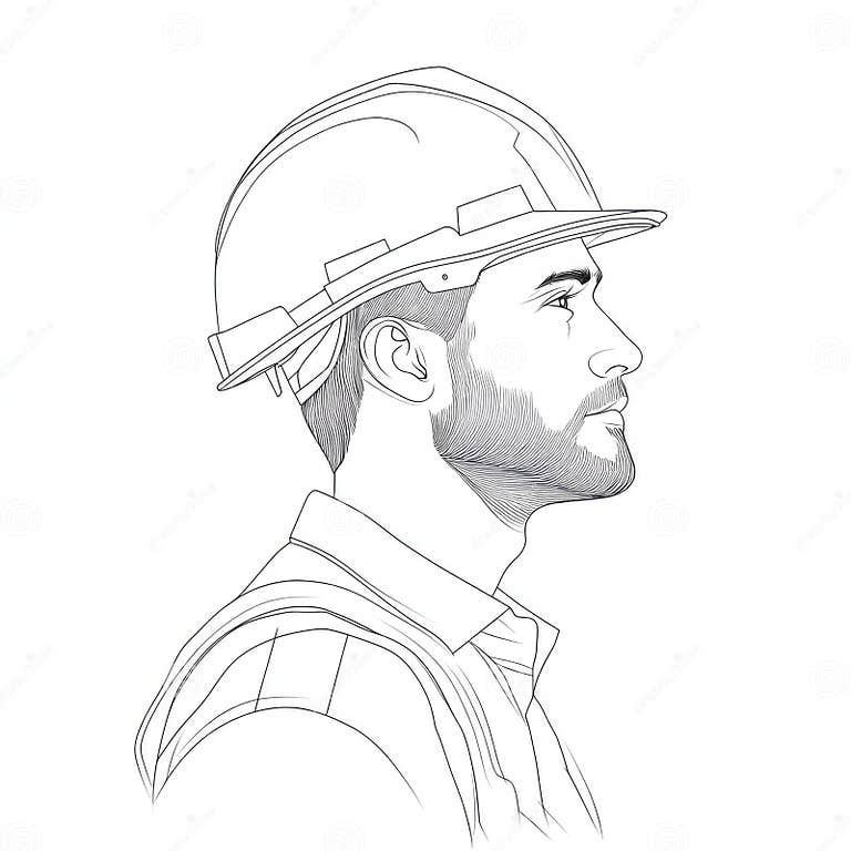 Minimalistic Continuous Line Drawing of a Builder on a White Background ...