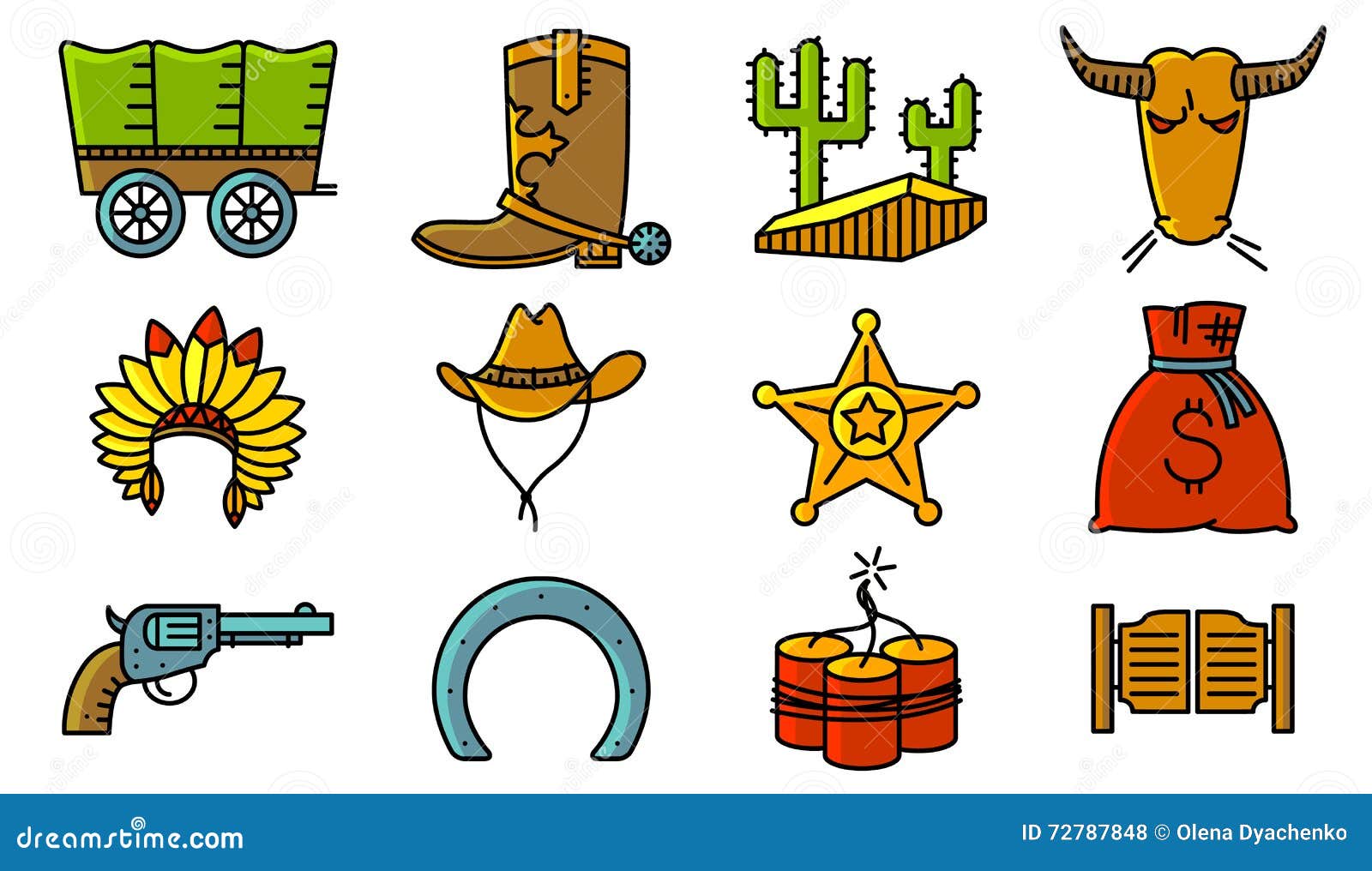 Western Icons Set | Cowboy Art Collection | Vector Wild West Resources ...