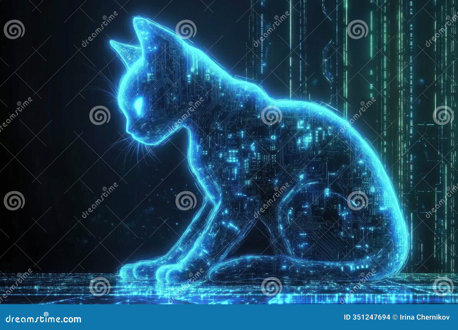 Minimalistic Cyber Cat Design Featuring Futuristic High Tech Elements ...
