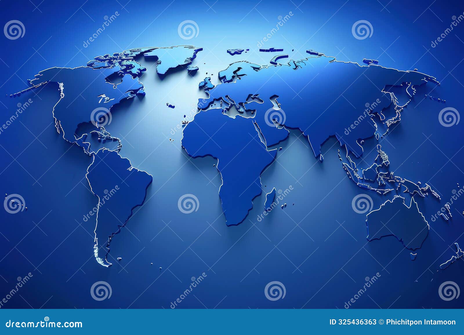 Minimalistic 3D World Map on a Soft Blue Gradient Background ...