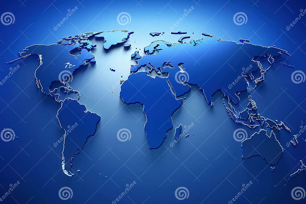 Minimalistic 3D World Map on a Soft Blue Gradient Background ...