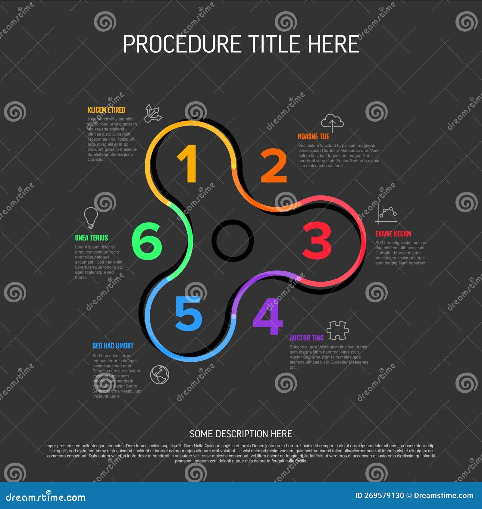 Minimalistic Dark Thick Line Six Steps Elements in Spinner Shape ...