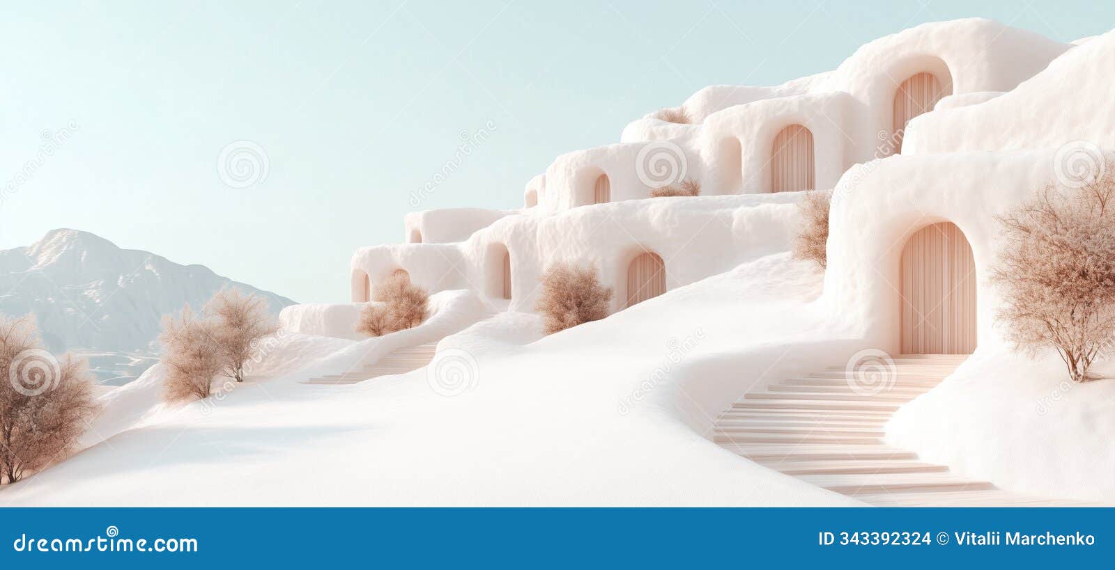 Minimalistic Desert Architecture with Distant Mountain Vista and ...