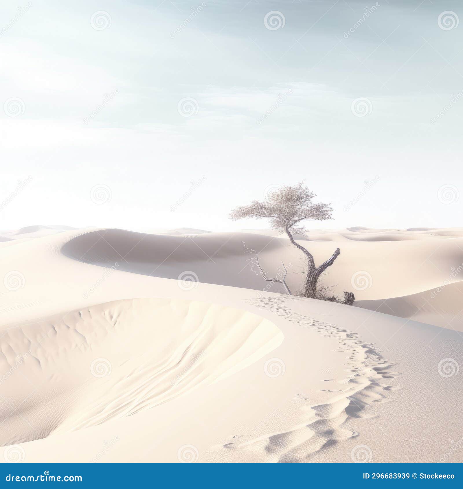Minimalistic Desert Scene with Footprint Path and Tree Stock ...