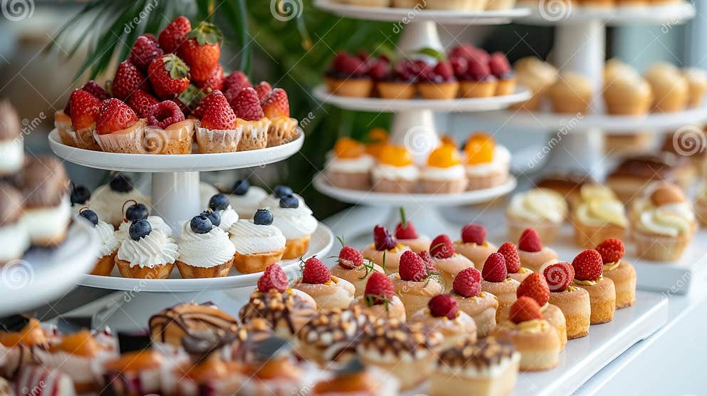 Minimalistic Dessert Buffet Assorted Mini Pastries and Sweets on White ...