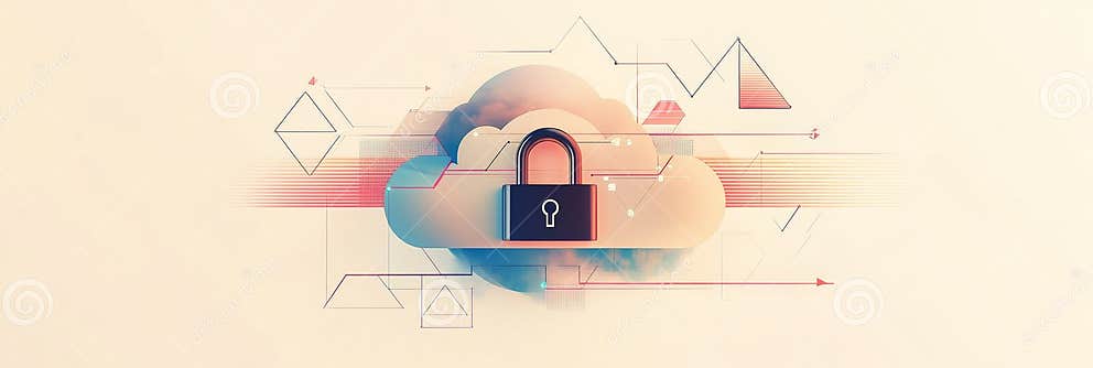 Minimalistic Digital Lock Icon Embedded in a Cloud on an Abstract ...