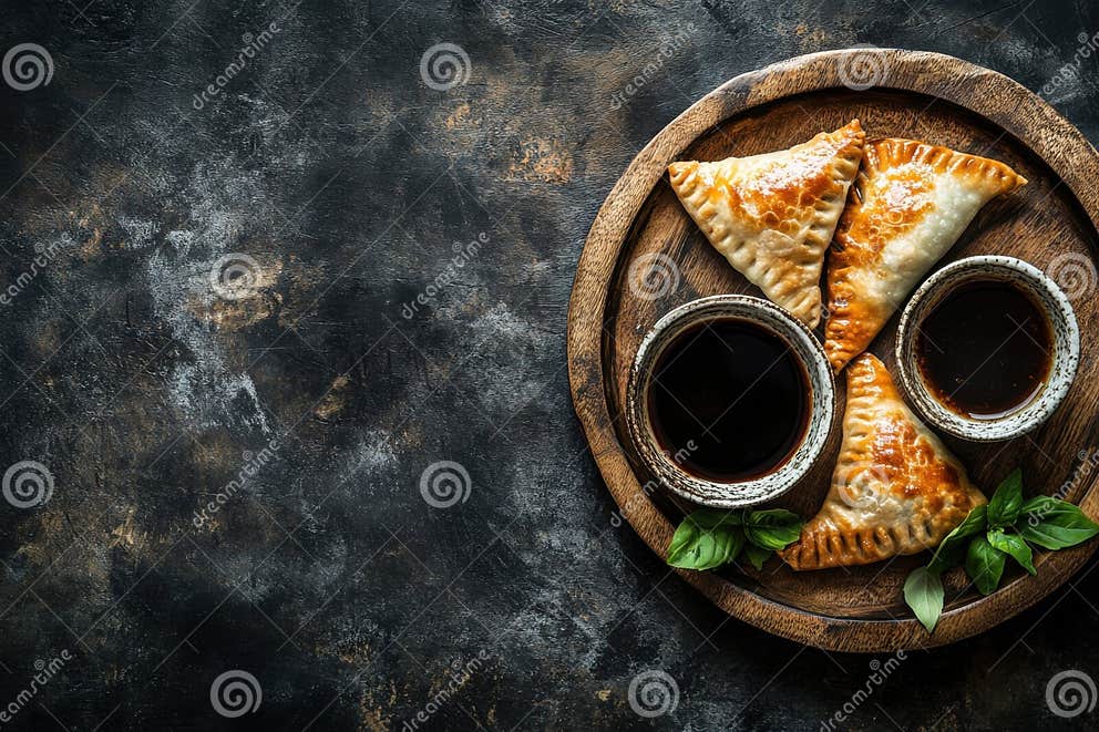 Minimalistic Display of Empanadas with Dipping Sauce on Rustic ...