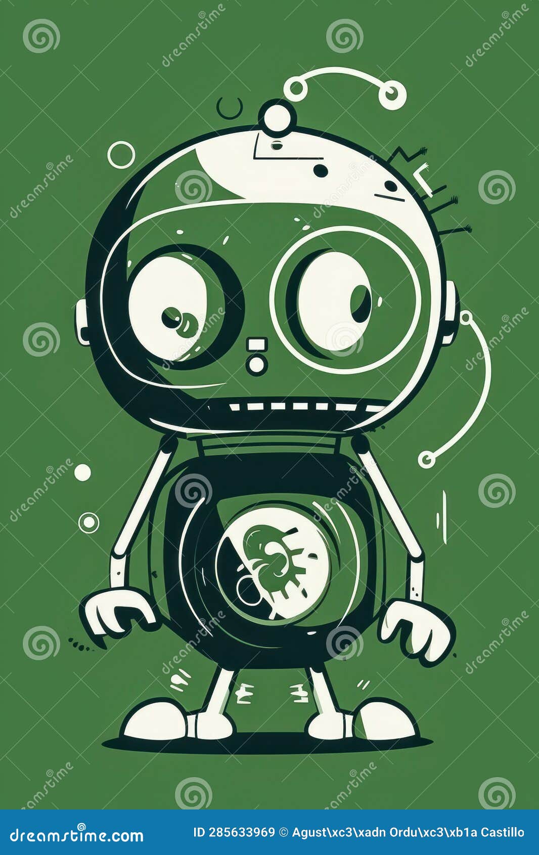 Minimalistic Drawing of a Robot on a Green Background. Stock ...