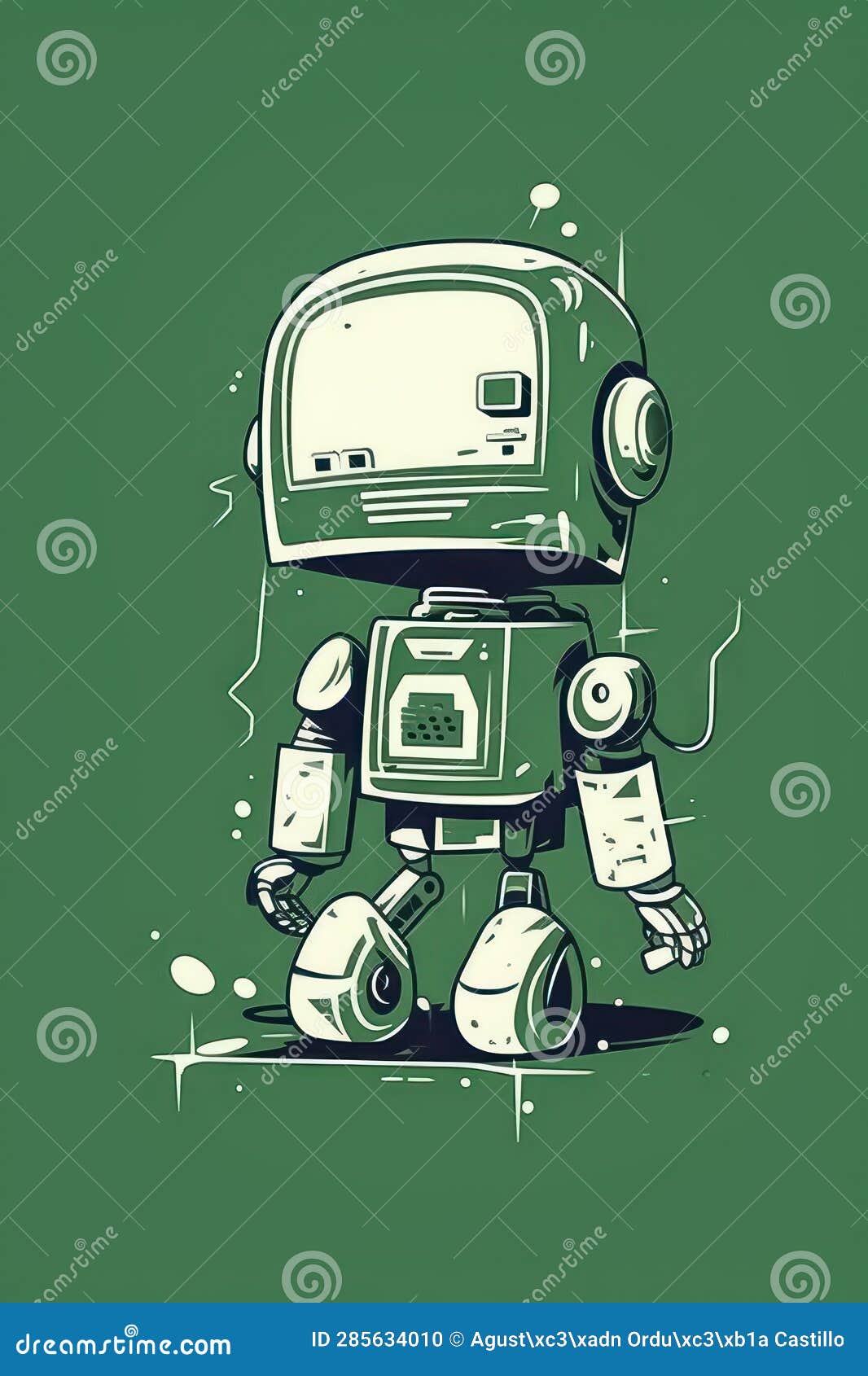 Minimalistic Drawing of a Robot on a Green Background. Stock ...