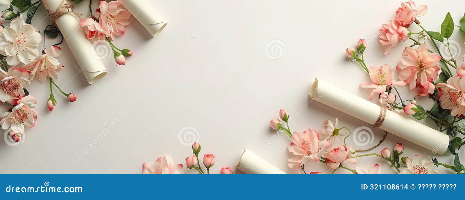 Elegant Graduation Decor With Diplomas And Flowers On White Background ...