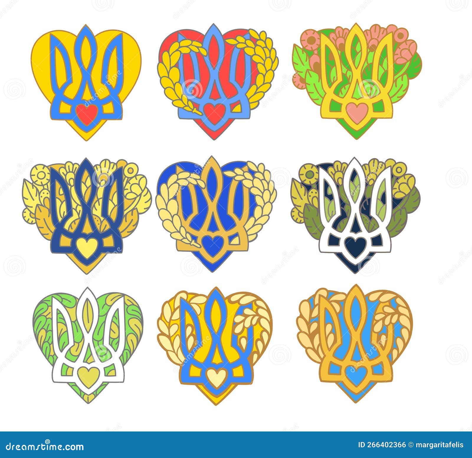 9 Minimalistic Emblems of Ukraine with Flowers Stock Illustration ...