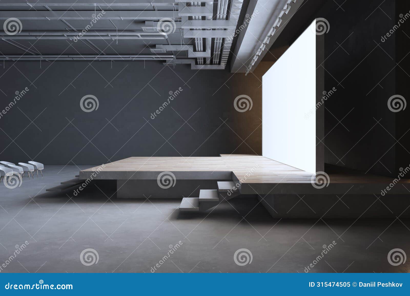 Minimalistic Event Space with Large White Screen and Shadow Play on ...