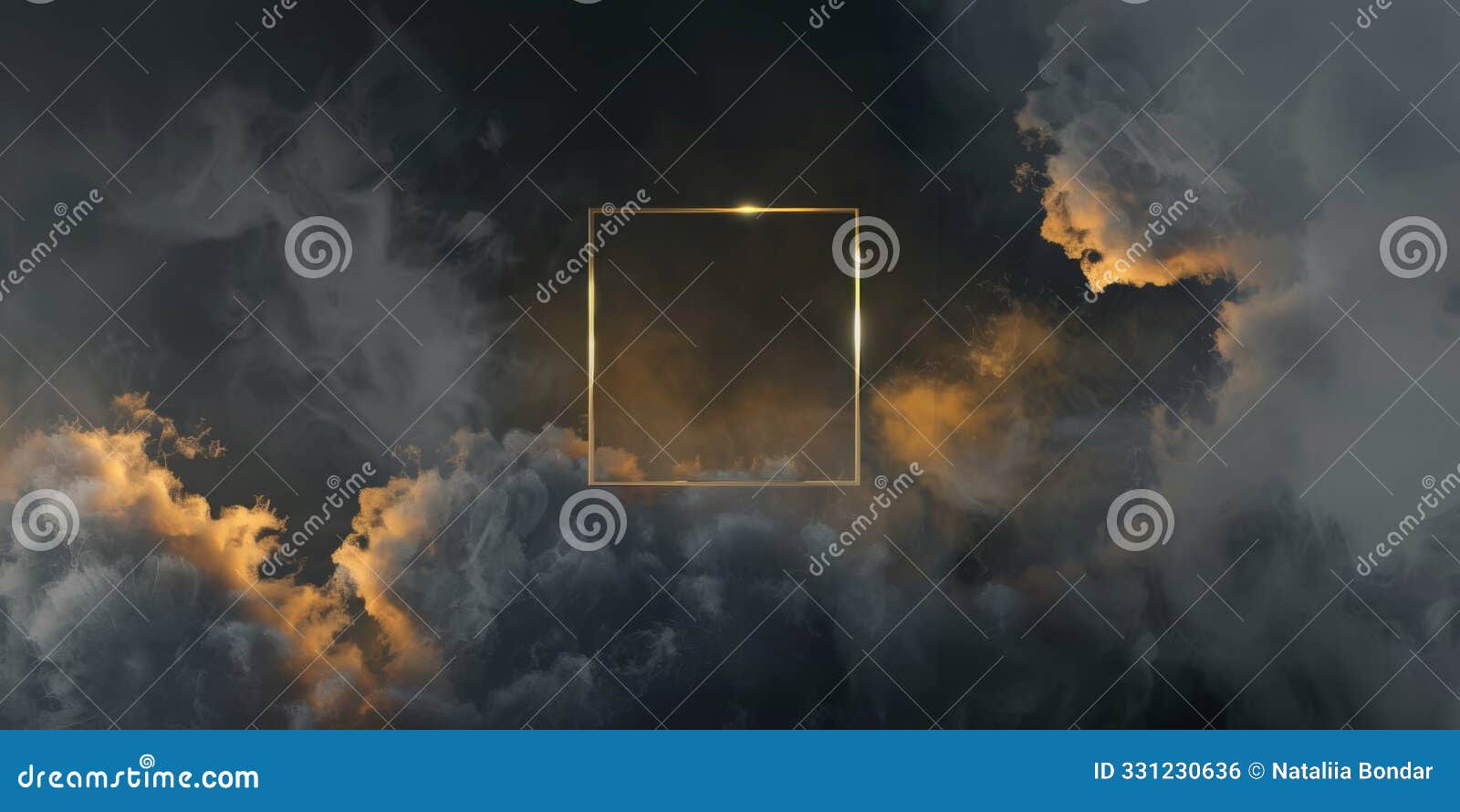 Minimalistic Fantasy Banner with Golden Square Frame in Clouds ...