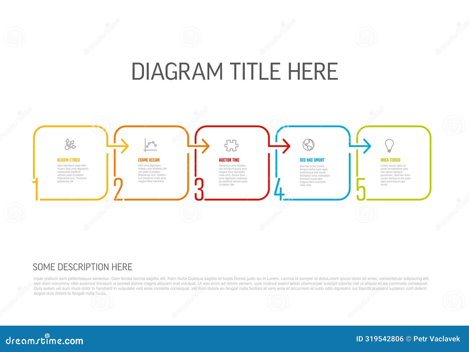 Minimalistic Five Square Steps Elements Template with Numbers and Icons ...