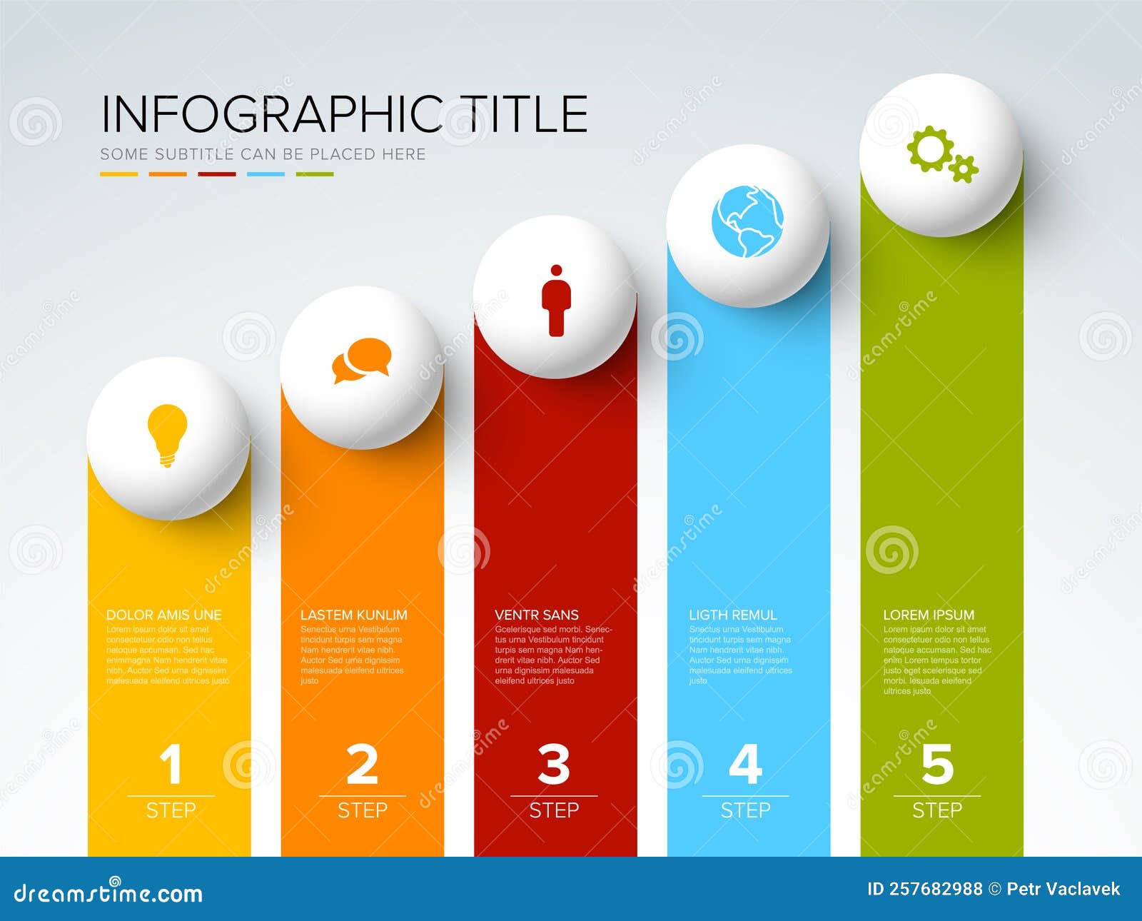 Minimalistic Five Steps Template with Square Steps and Color Stripes ...