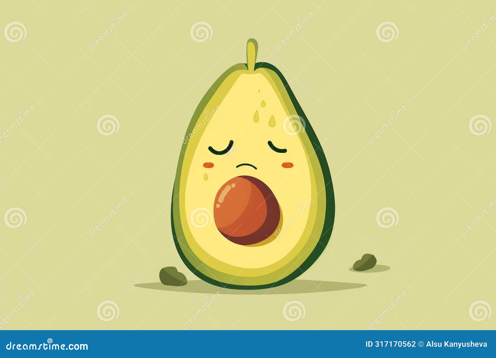 Minimalistic Flat Avocado Illustration with a Sad Face Expressing ...