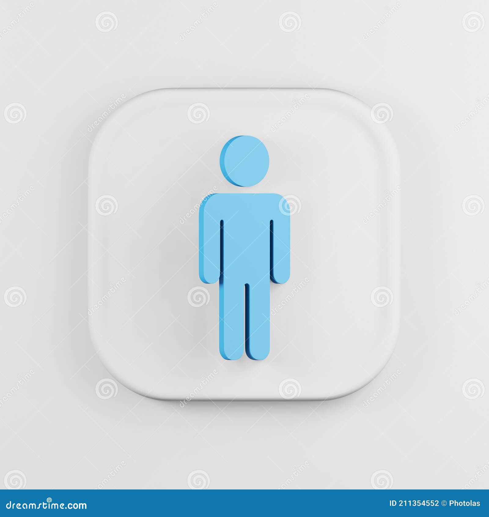 Minimalistic Flat Outline Blue Man Icon. 3d Rendering White Square Key ...