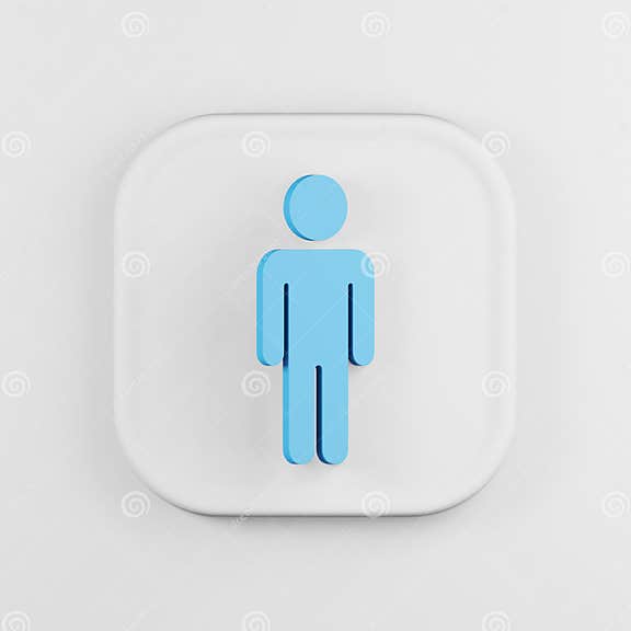 Minimalistic Flat Outline Blue Man Icon. 3d Rendering White Square Key ...