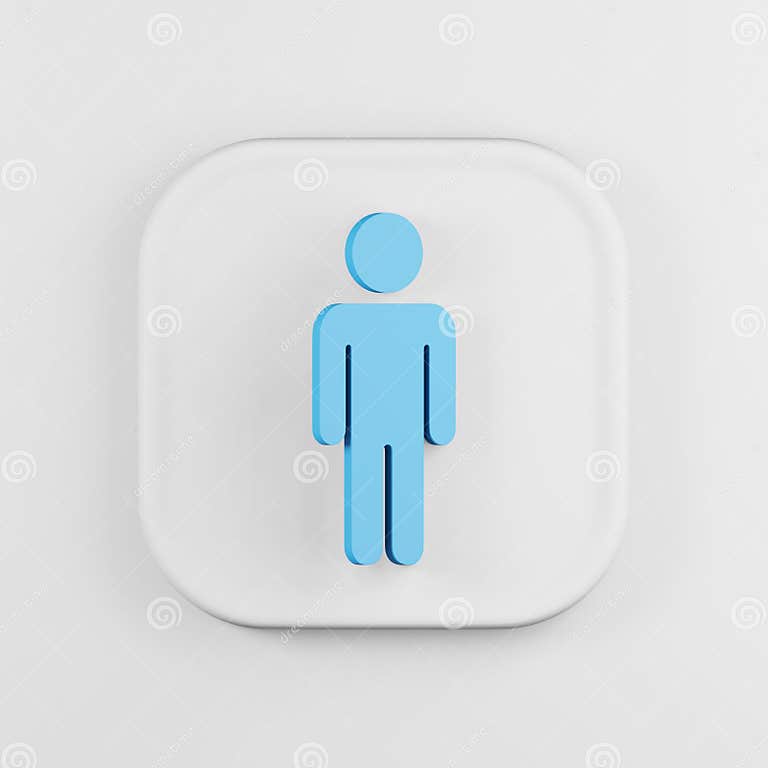Minimalistic Flat Outline Blue Man Icon. 3d Rendering White Square Key ...