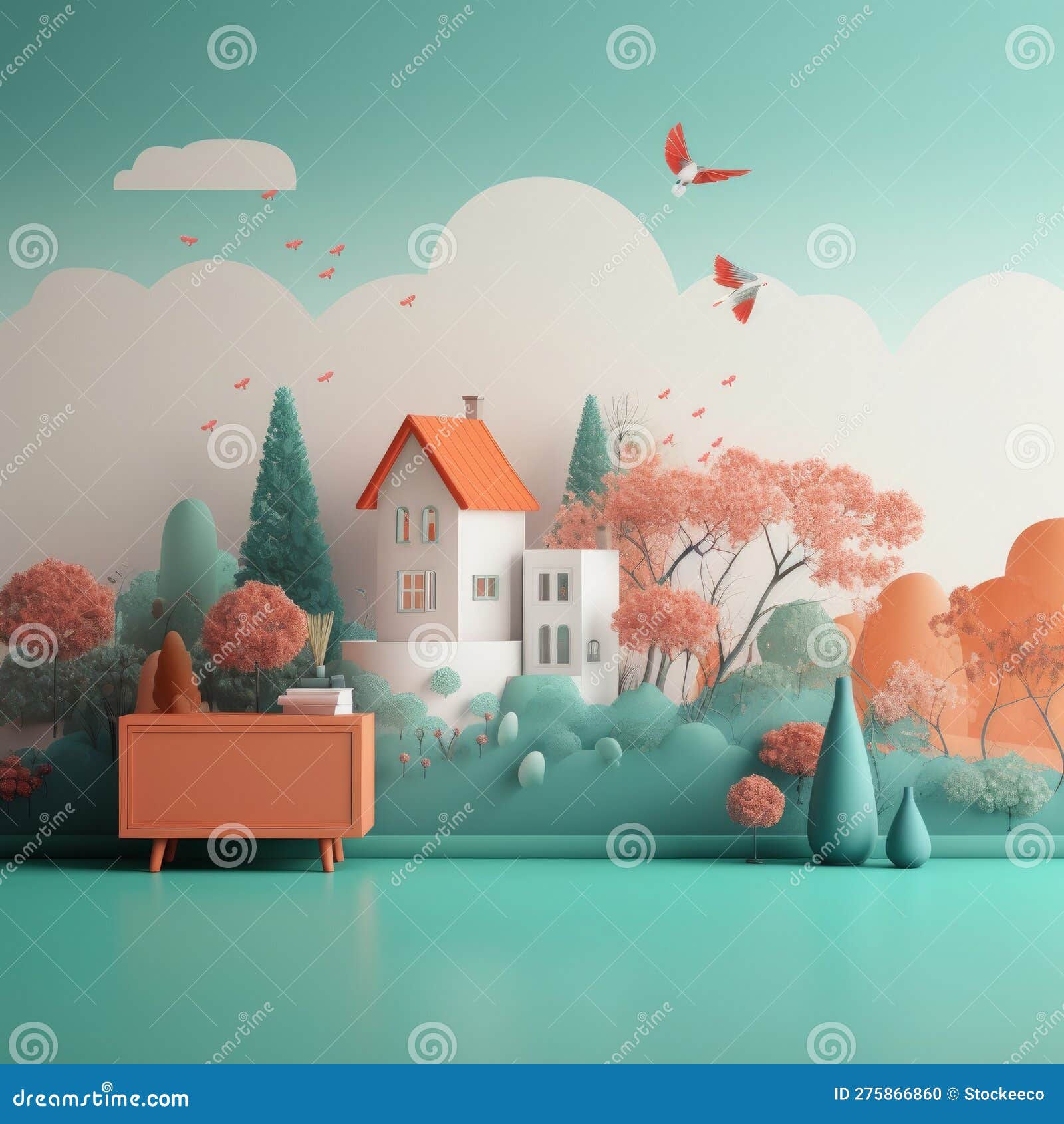 Minimalistic Floating Miniworld Wallpaper Stock Illustration ...