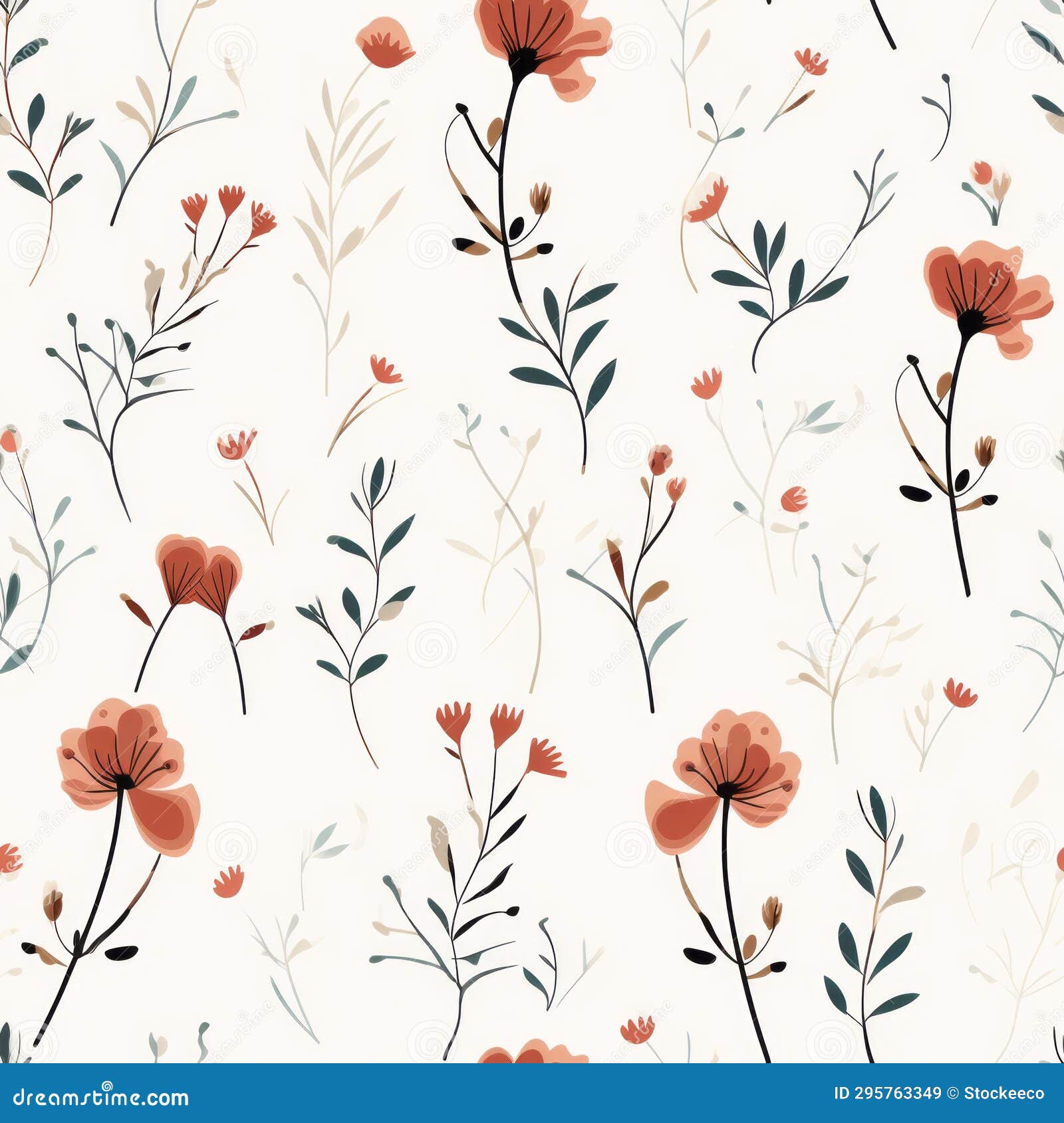 Minimalistic Floral Botanical Pattern on White Background Stock ...