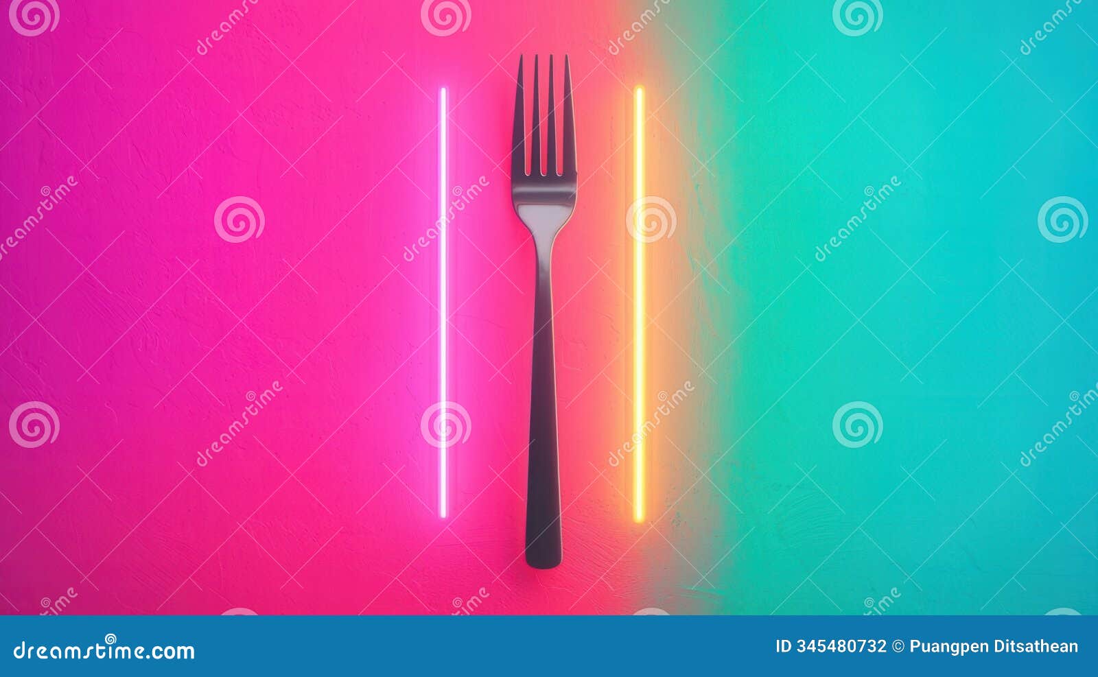 Minimalistic Fork with Neon Pink and Teal Lighting for Futuristic ...