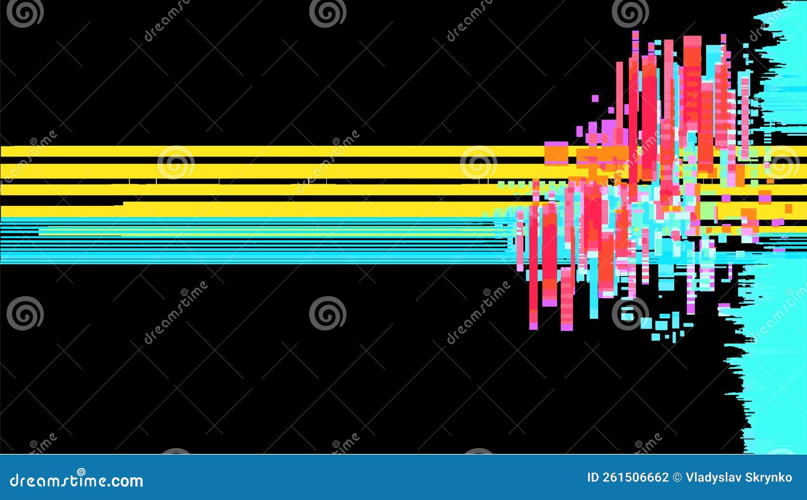 Minimalistic Glitch Effect with Blue-yellow Stripes and Red Pixels on a ...