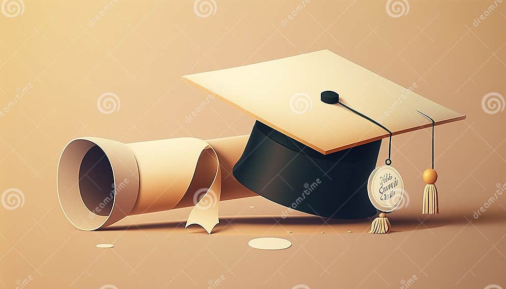 Minimalistic Graduation Cap and Scroll Illustration. Generative AI ...
