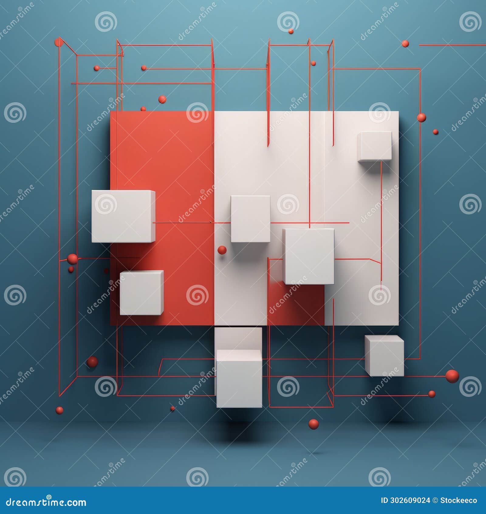 Minimalistic Grid: Abstract 3d Cubes and Spheres in Red and Blue Stock ...
