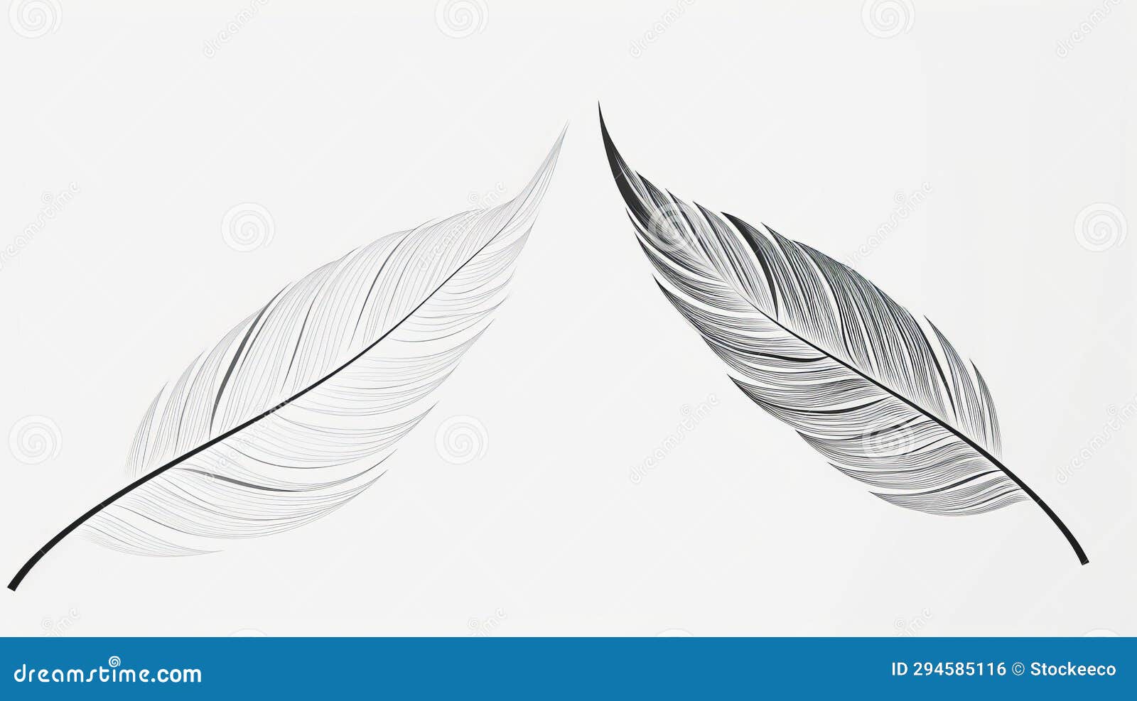 Minimalistic Hand Drawn Feathers on White Background Stock Illustration ...