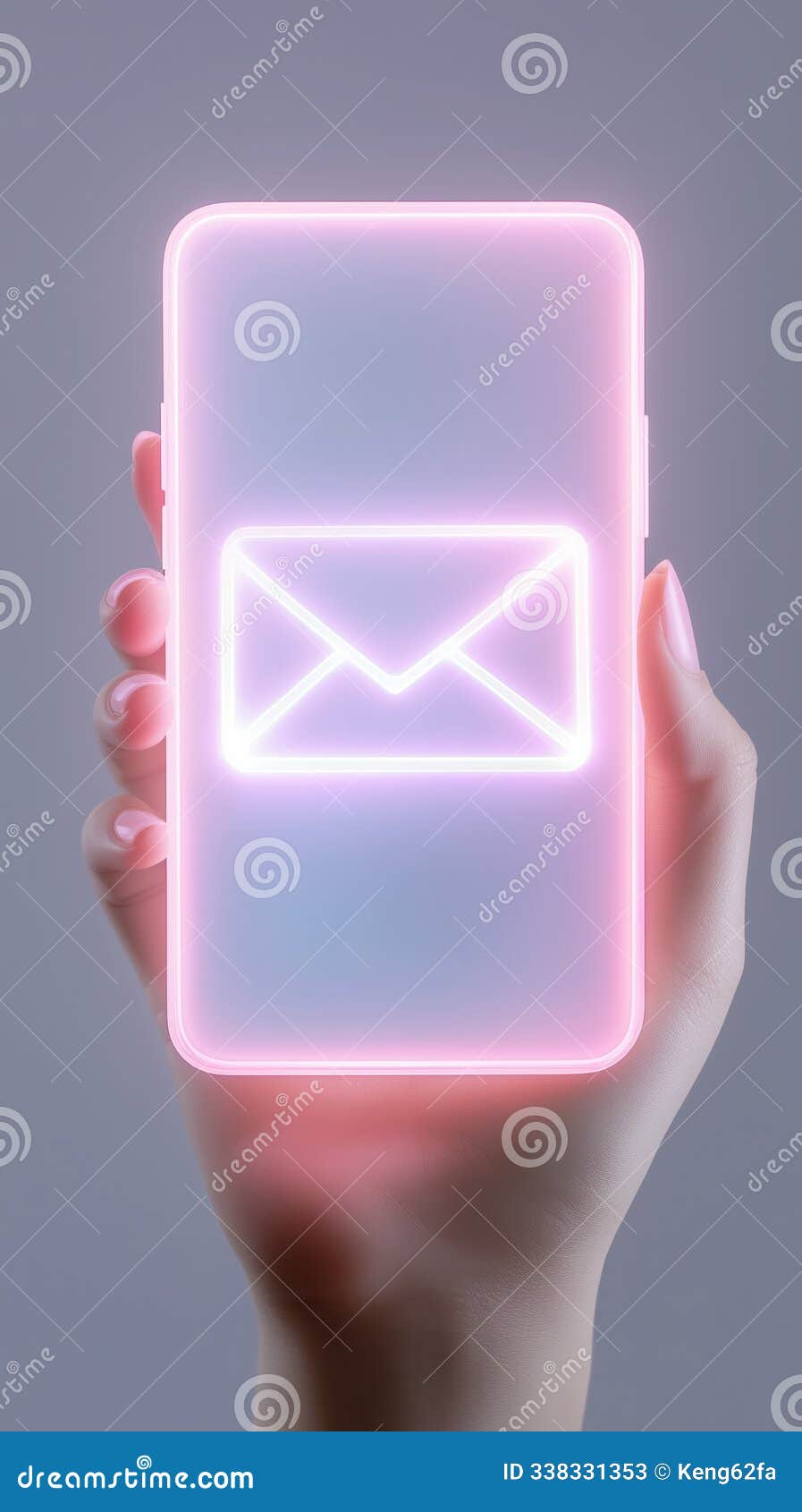 Minimalistic Hand Holding Mobile Phone with Glowing Email Icon Stock ...