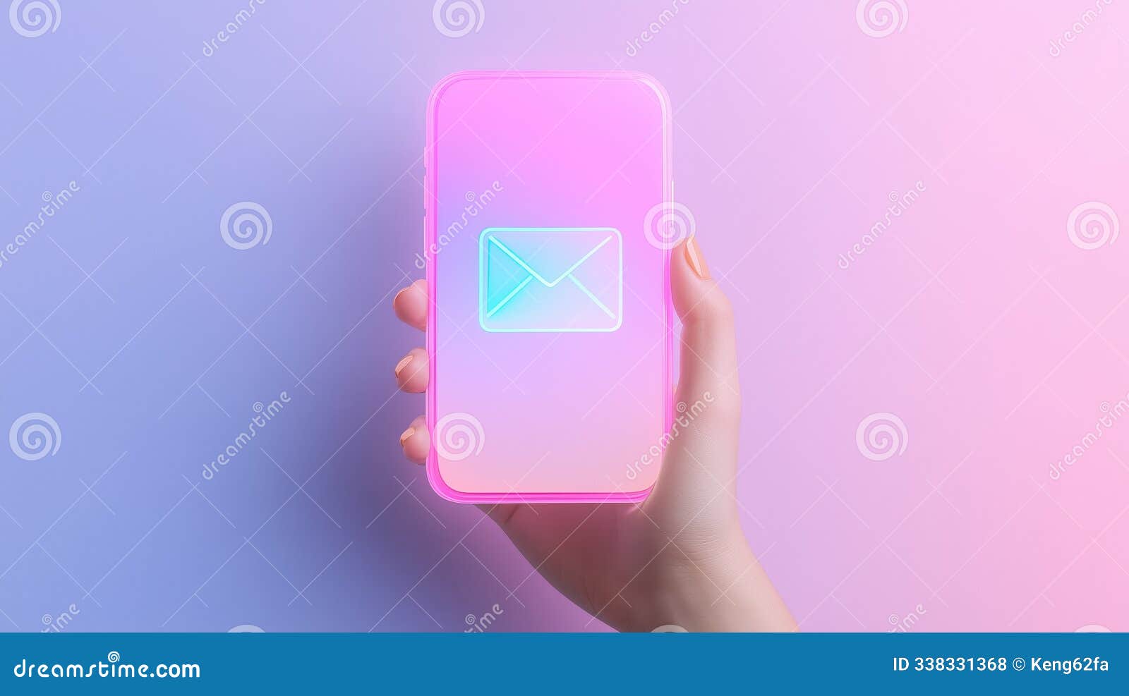 Minimalistic Hand Holding Mobile Phone with Glowing Envelope Icon Stock ...