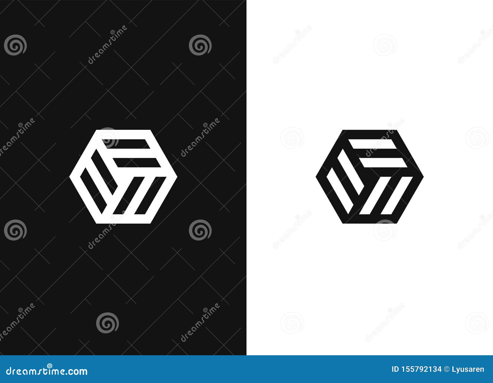 Minimalistic Hexagonal Geometric Logo. Black White Version Stock ...