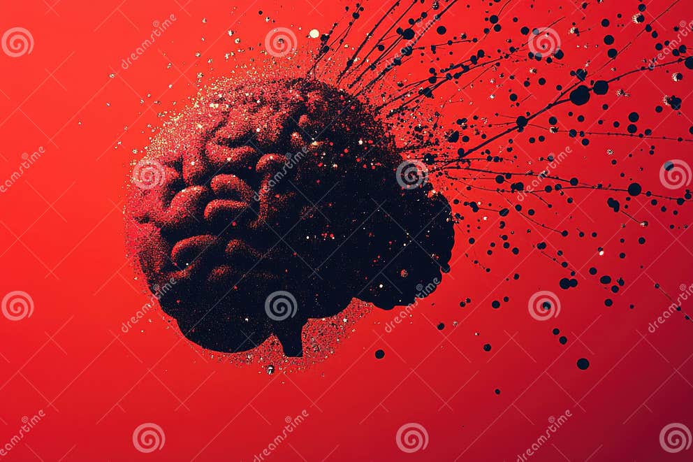 Minimalistic Human Brain Design on Red Background for Creative Projects ...