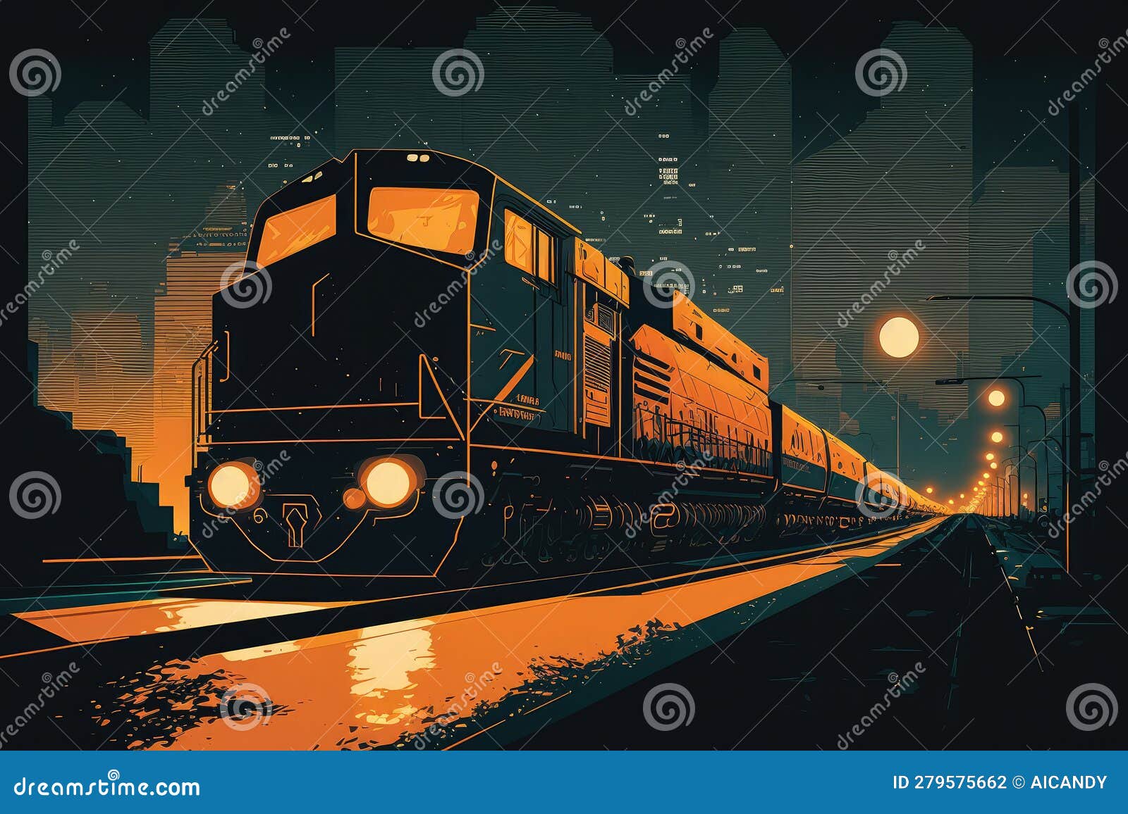 Minimalistic Train Sketch On Rail With Retro Filters Royalty-Free Stock ...