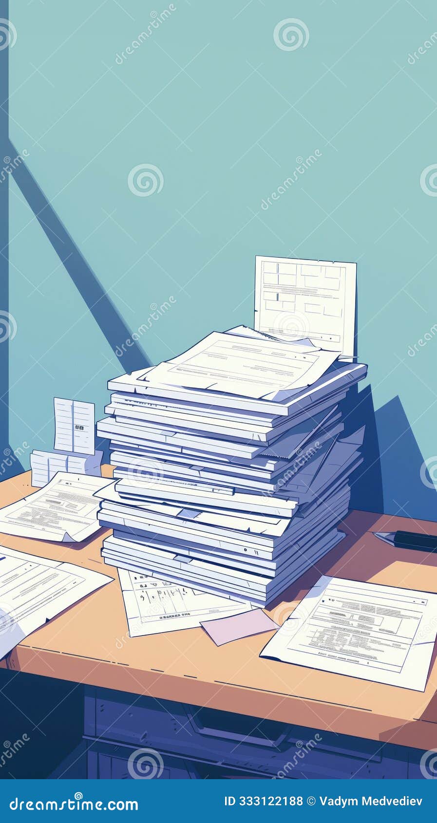 Minimalistic Illustration of Completed Ballots on Desk with Blue Wall ...