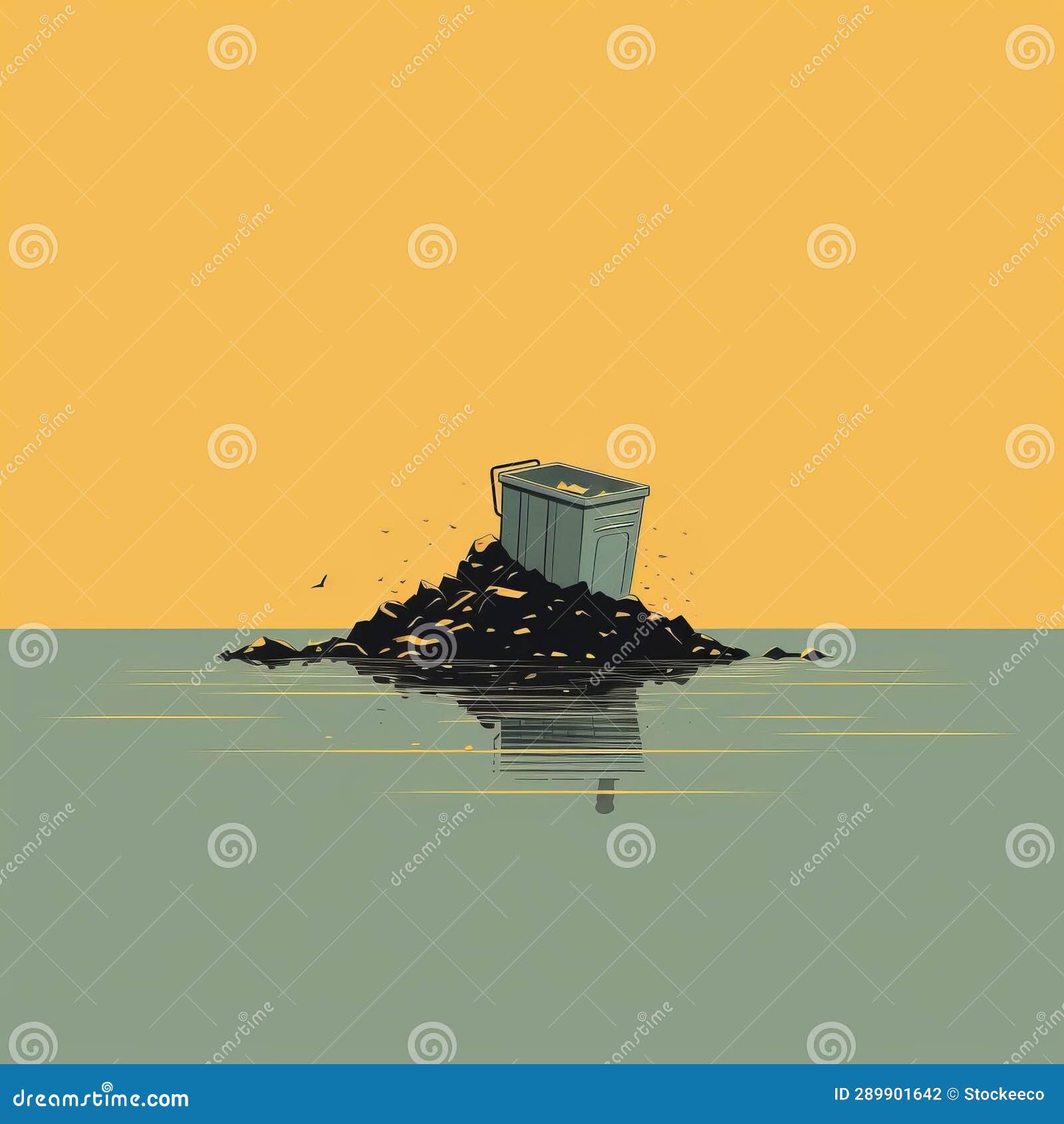 Minimalistic Illustration of a Person Standing on a Trash Bin Stock ...