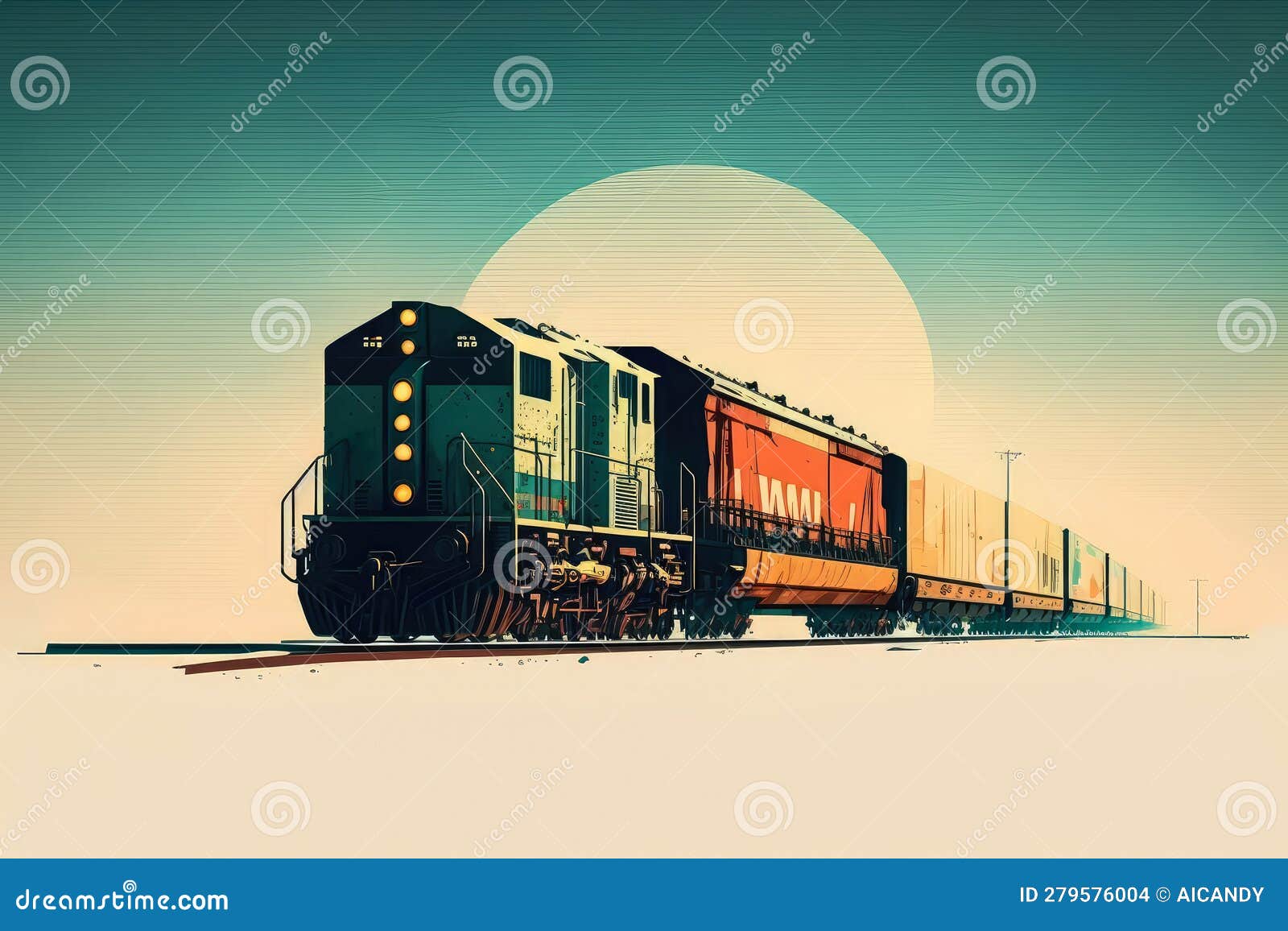 Minimalistic Image of a Cargo Train on a Railroad Stock Illustration ...