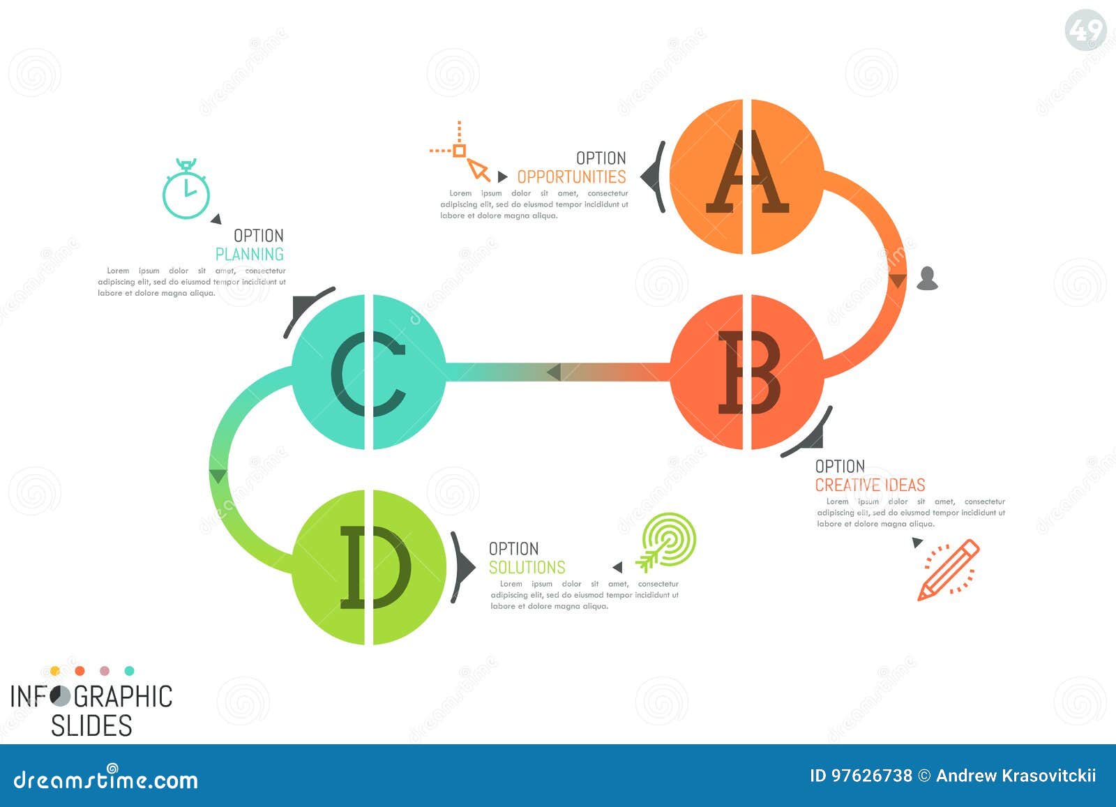 Minimalistic Infographic Design Layout. Four Round Lettered Elements ...