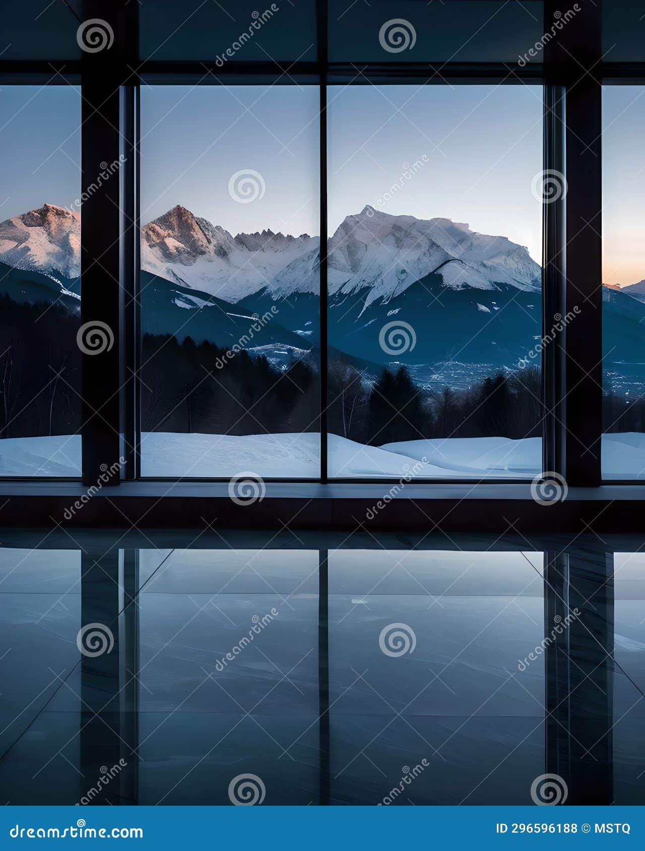 Minimalistic Interior, Mountain View from Big Panoramic Window Stock ...