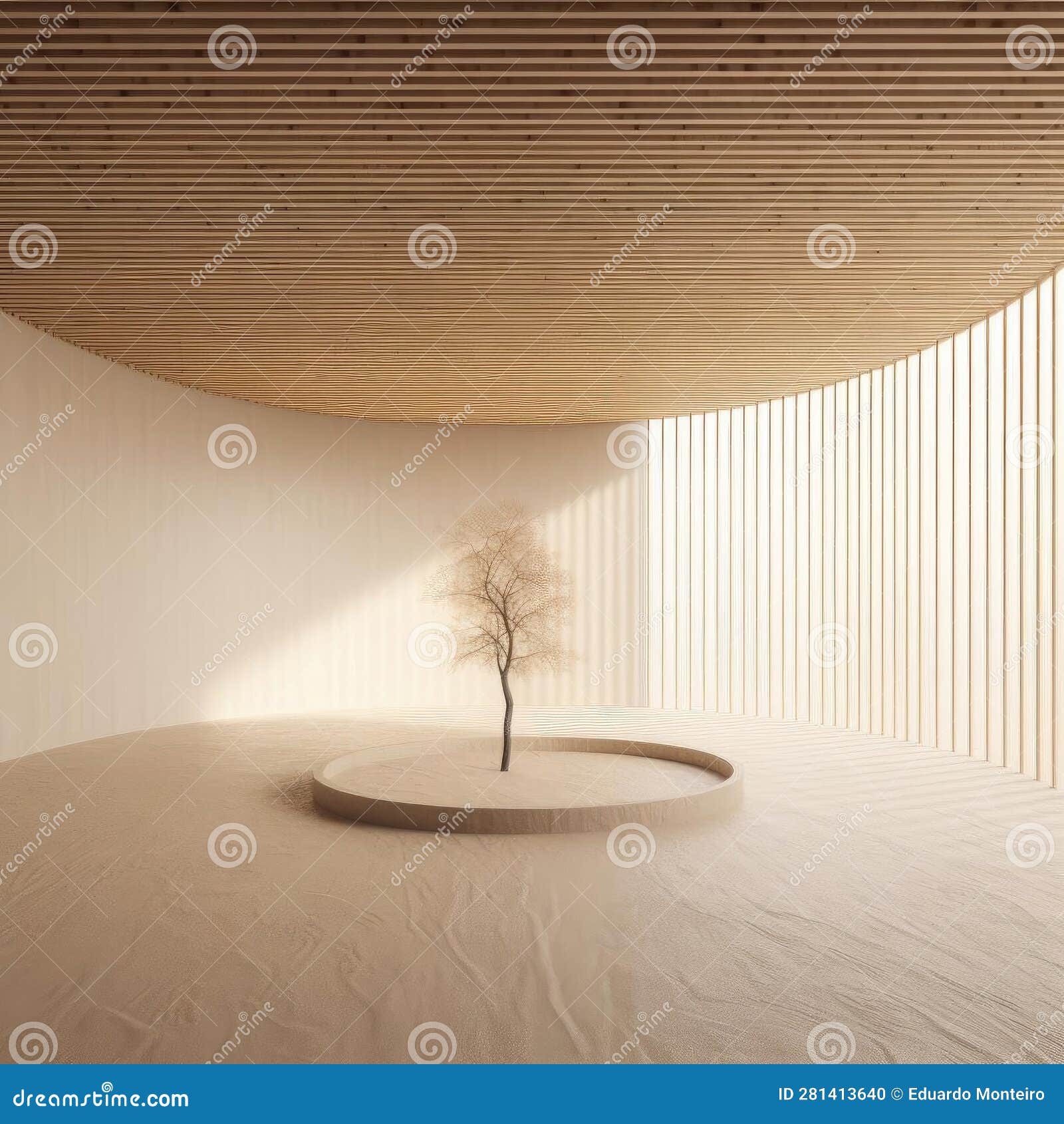Minimalistic Interior with a Tree Stock Illustration - Illustration of ...