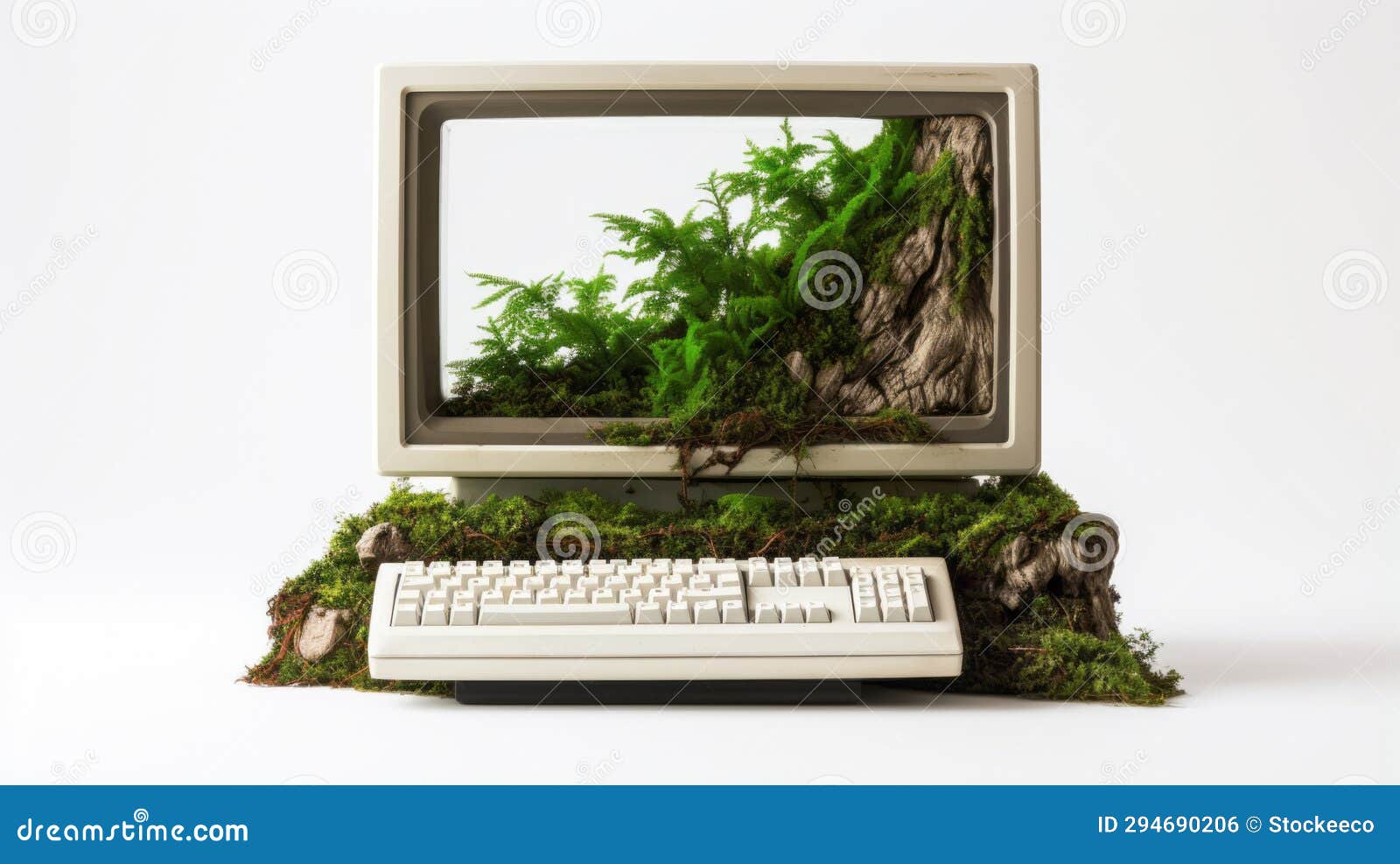 Minimalistic Japanese Computer with Moss in Organic Environment Stock ...