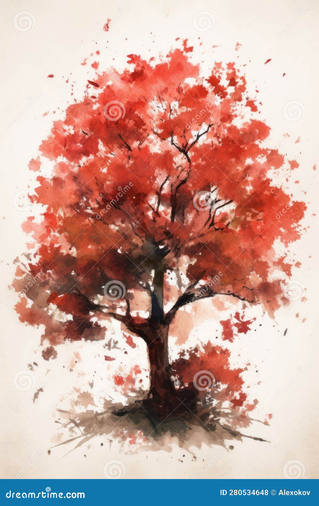Minimalistic Japanese Maple Tree Watercolor Painting. Stock ...