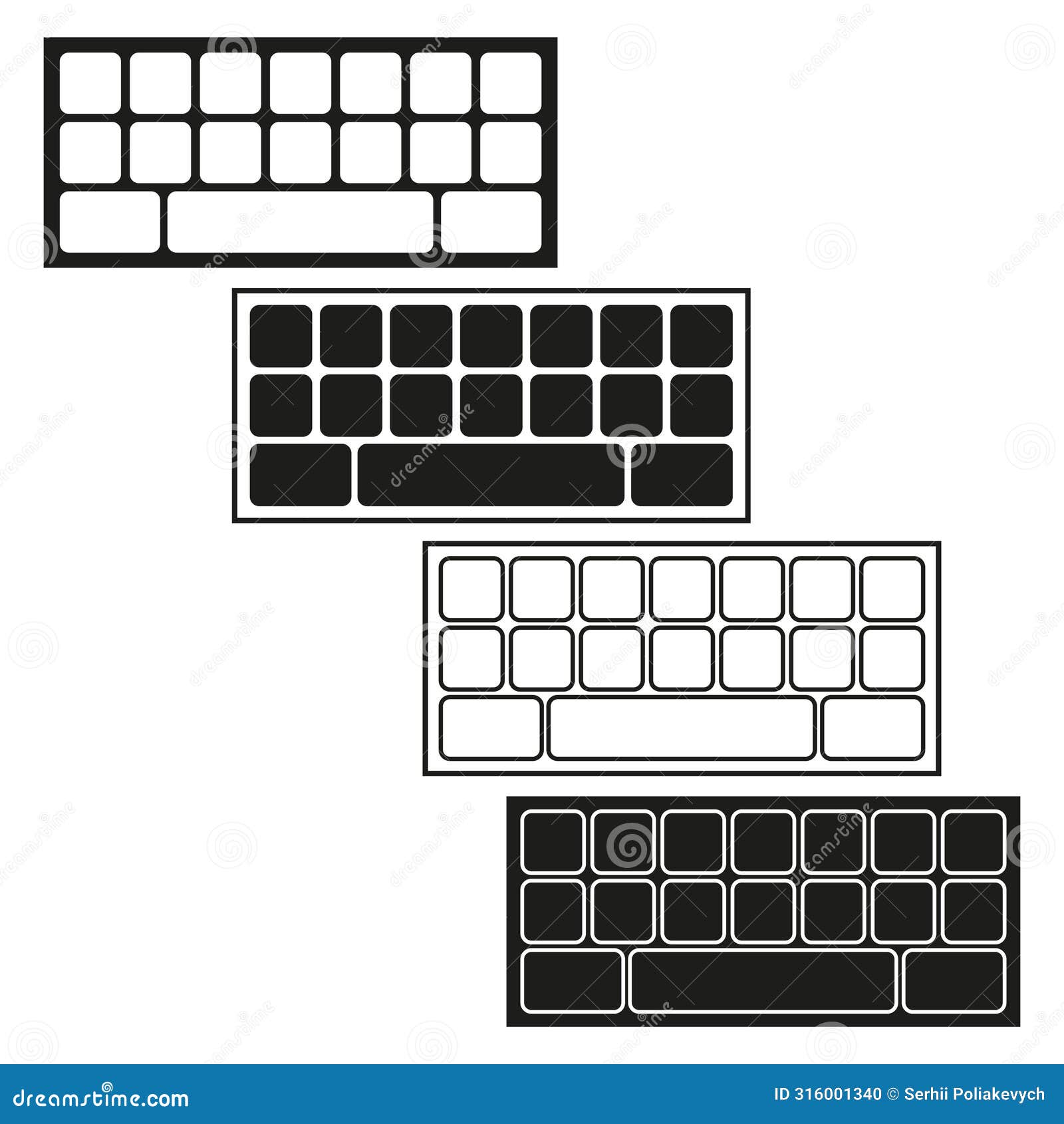 Minimalistic Keyboard Layout. Black Key Silhouettes. Input Technology ...