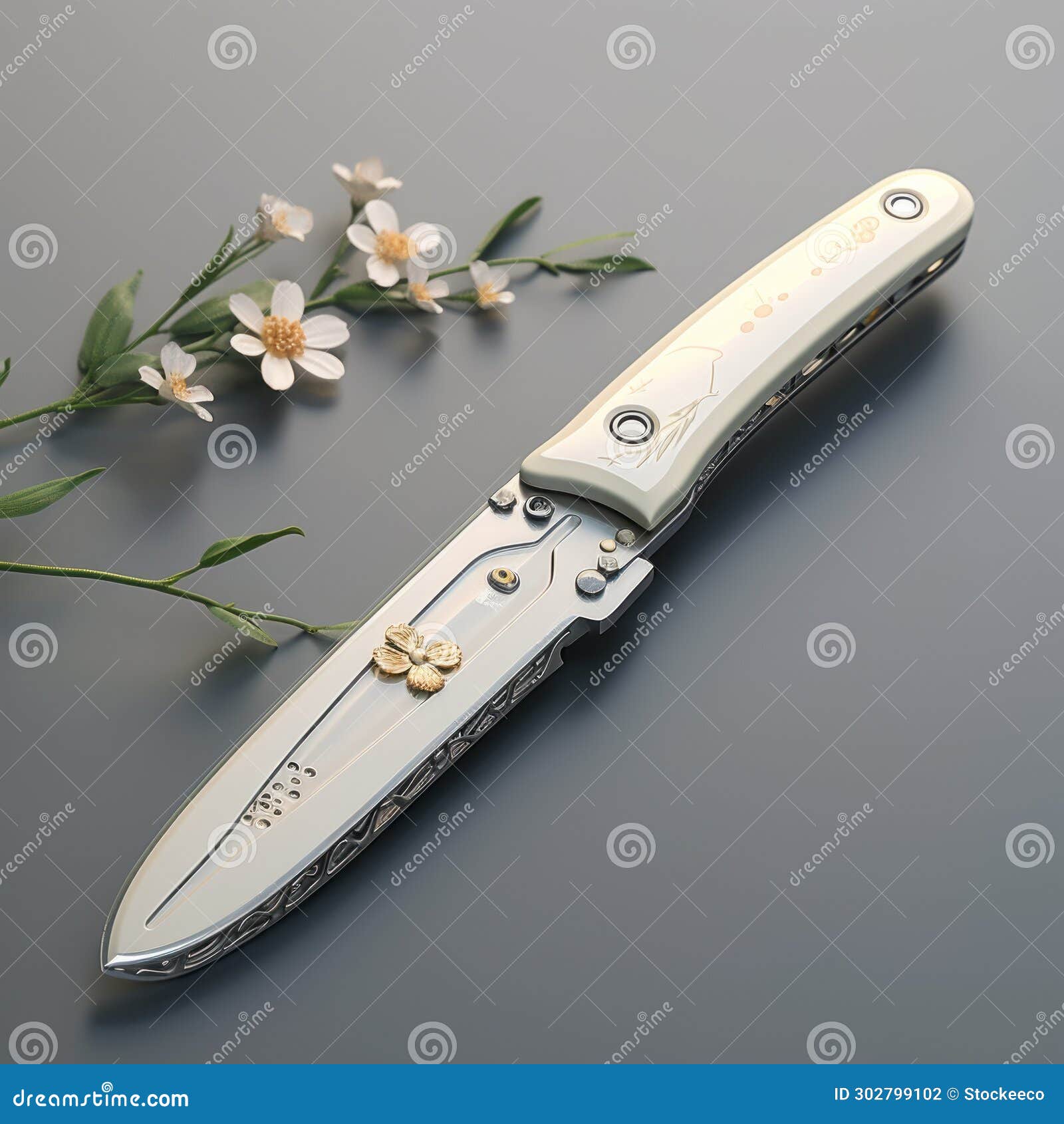 Minimalistic Knife with Spring Theme and Dynamic Insect Design Stock ...