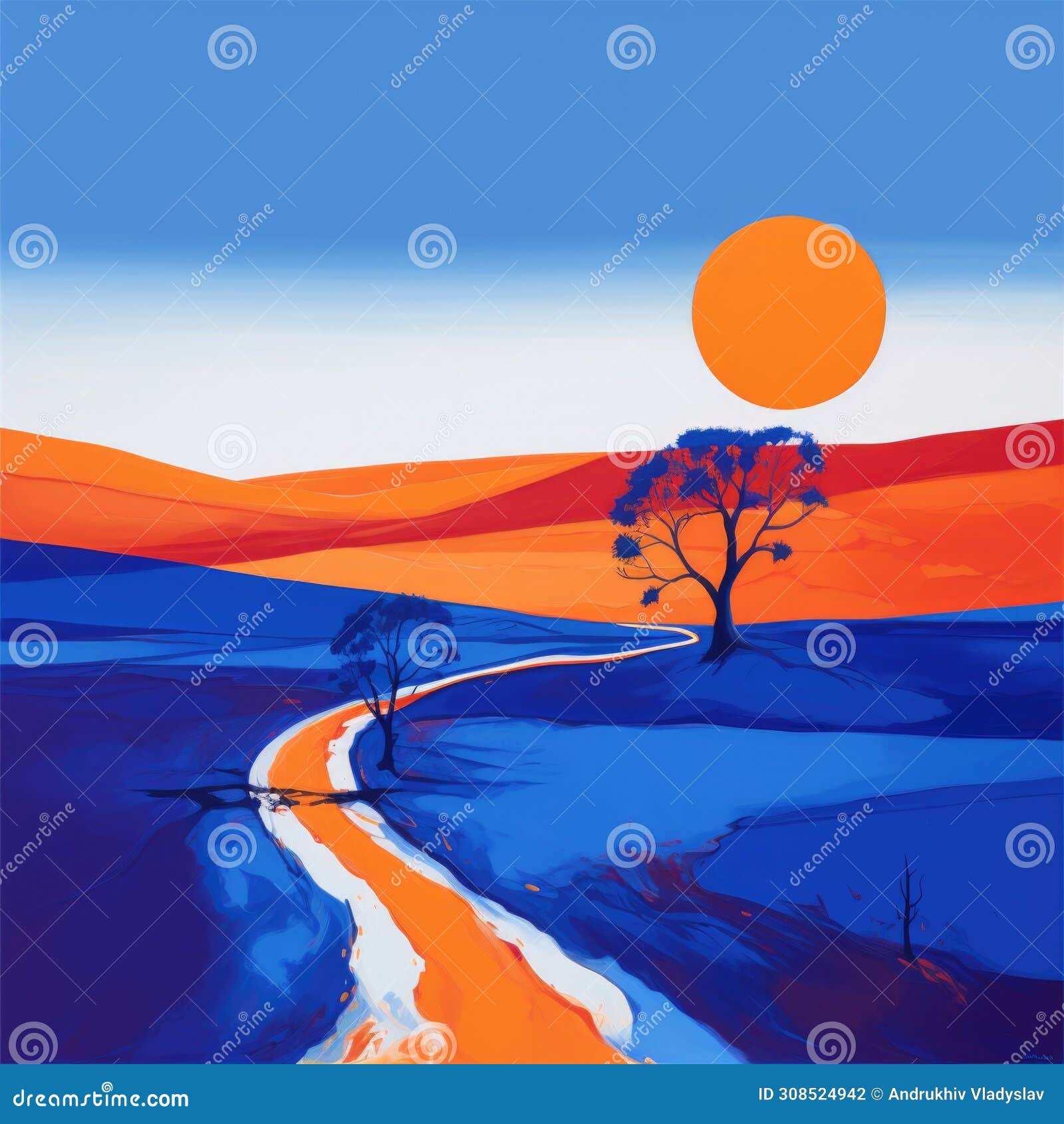 Minimalistic Landscape in Complementary Colors - Blue and Orange Stock ...