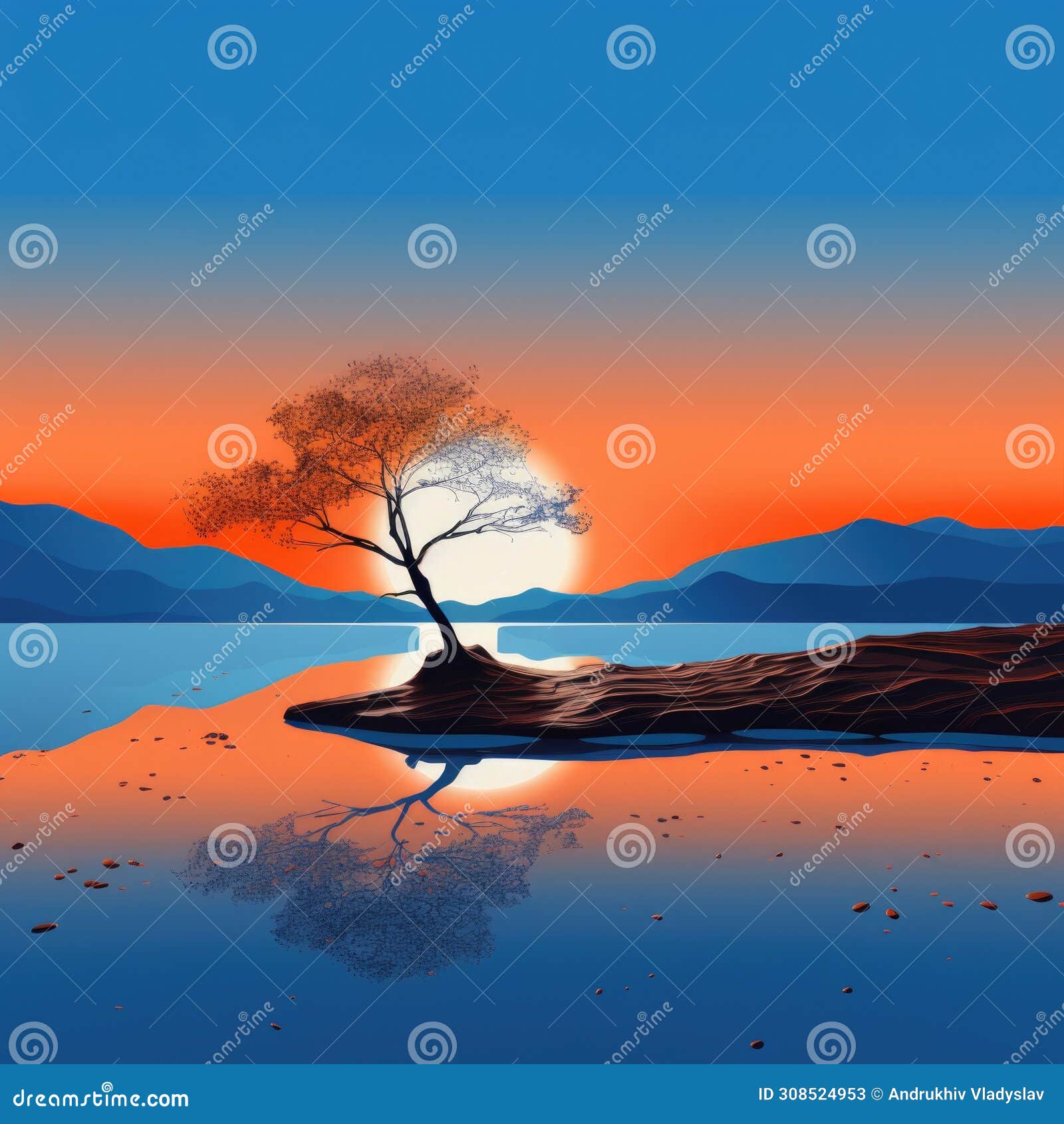 Minimalistic Landscape in Complementary Colors - Blue and Orange Stock ...