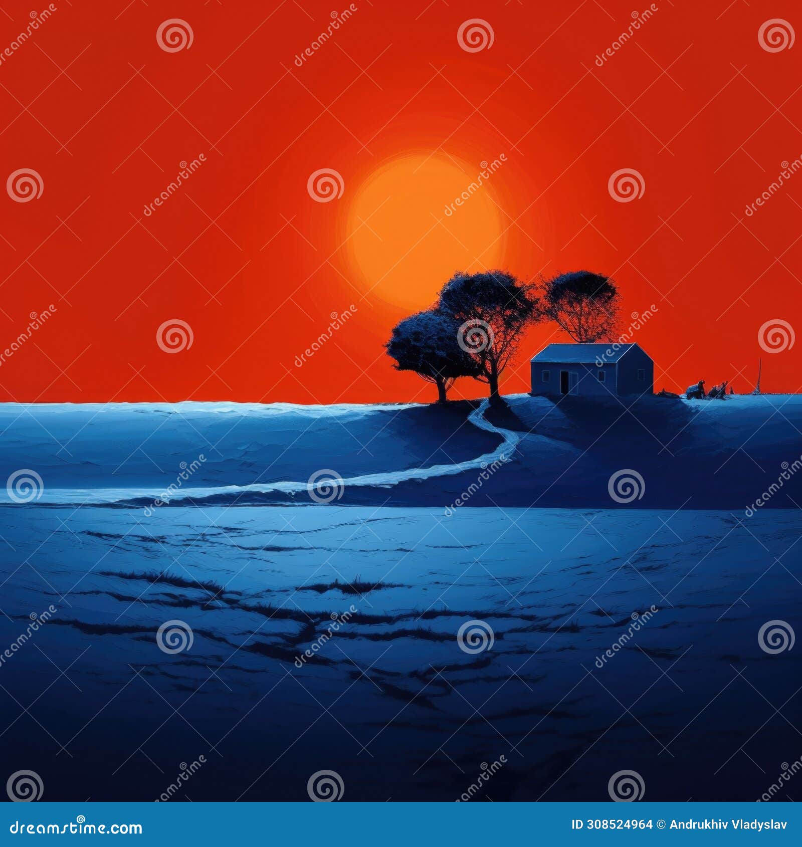 Minimalistic Landscape in Complementary Colors - Blue and Orange Stock ...